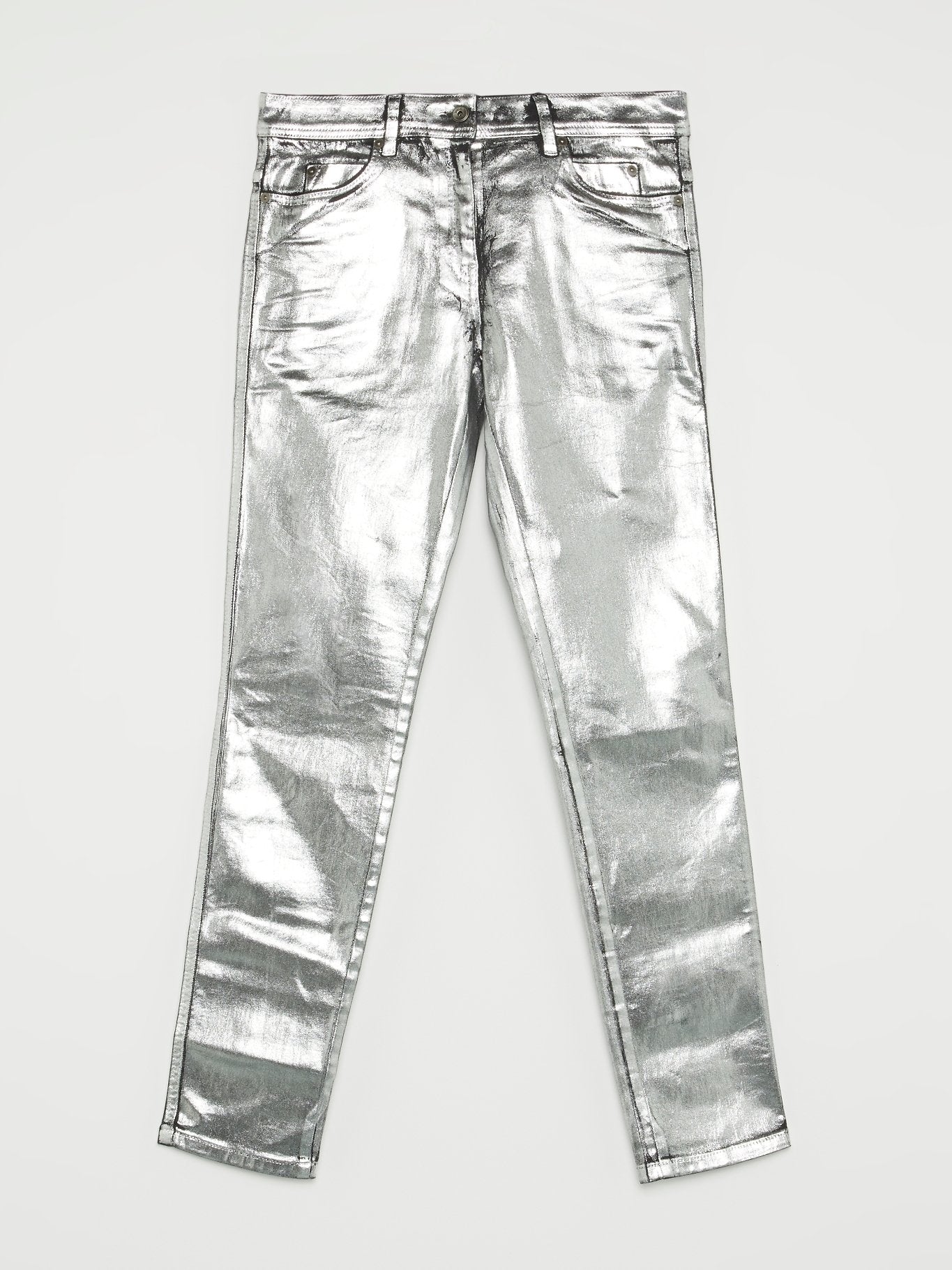 Metallic Silver Foil Jeans – Maison-B-More Global Store